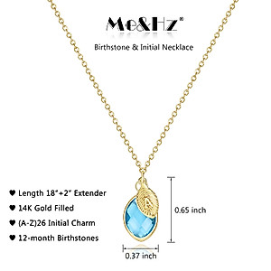 Me&Hz March Birthstone Necklace for Women 14K Gold Filled Dainty A Initial Necklace Aqua Blue Crystal Pendant Necklace Aquamarine Jewelry Personalized Mom Christmas March Birthday Gift