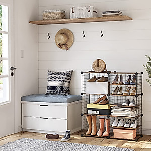 SONGMICS Shoe Rack, 18-Pair Storage Organizer, Portable Cube Shoe Organizer with Plastic Panels, DIY Modular Cabinet with Adjustable shlves, for Closet, Bedroom, Rustic Brown and Black ULPM036A01