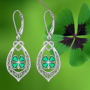 Talonior St Patricks Day Earrings Shamrock Earrings for Women Sterling Silver Good Lucky Irish Filigree Green Four Leaf Clover Earrings Friendship Jewelry Birthday Gifts