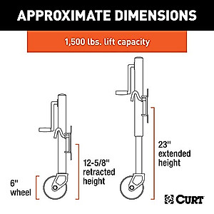 CURT 28155 Marine Boat Trailer Jack with 6-Inch Wheels, 1,500 lbs. 10-3/8 Inches Vertical Travel
