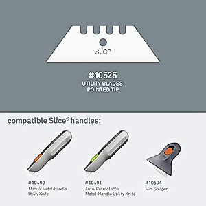 Slice 10525 Ceramic Utility Blades (Pointed Tip), True Safety Blades, Finger Friendly, Safe to Touch, 11x Longer Lasting Than Metal, Double-Sided Blades Extend Blade Life, Never Rusts (2 Blades)