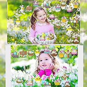 40 Pieces Easter Wooden Ornaments for Tree Happy Easter Egg Gnome Bunny Chick Cutouts Wood Hanging Ornament Spring Easter Wooden Slice Decorations for Party Home Classroom Decor, 20 Styles
