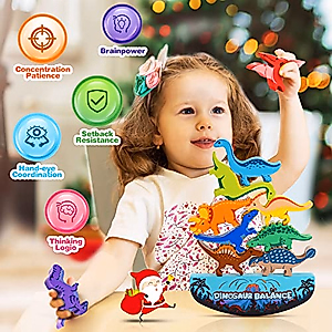 IPOURUP Dinosaur Toys for Kids 3-5: Wooden Stacking Montessori Toys for 3-7 Year Old Balance Competition Game for Family Ideal Easter and Birthday Gifts for Kids (Classic Version)