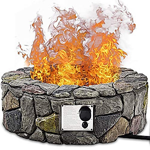 Giantex Gas Fire Pit, 28 Inch 40,000 BTU Propane Fire Pit Outdoor w/Natural Stone, Cover, ETL Certification, Stainless-Steel Gas Burner w/Electronic Ignition Lava Rock (Gray)