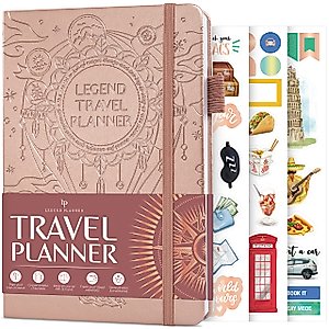 Legend Travel Planner – Vacation Itinerary Organizer for Solo Travel & Couples – Travelling Journal for Women & Men – Traveling Log with Expense Tracker & Packing List – Hardcover (Rose Gold)