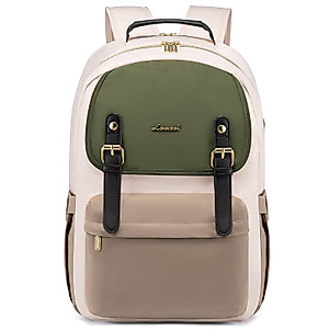LOVEVOOK Laptop Backpack for Women Fashion College Casual Daypacks Stylish Travel Backpack Fits up to 15.6Inch Laptop with USB Charging Port(Khaki-Green)