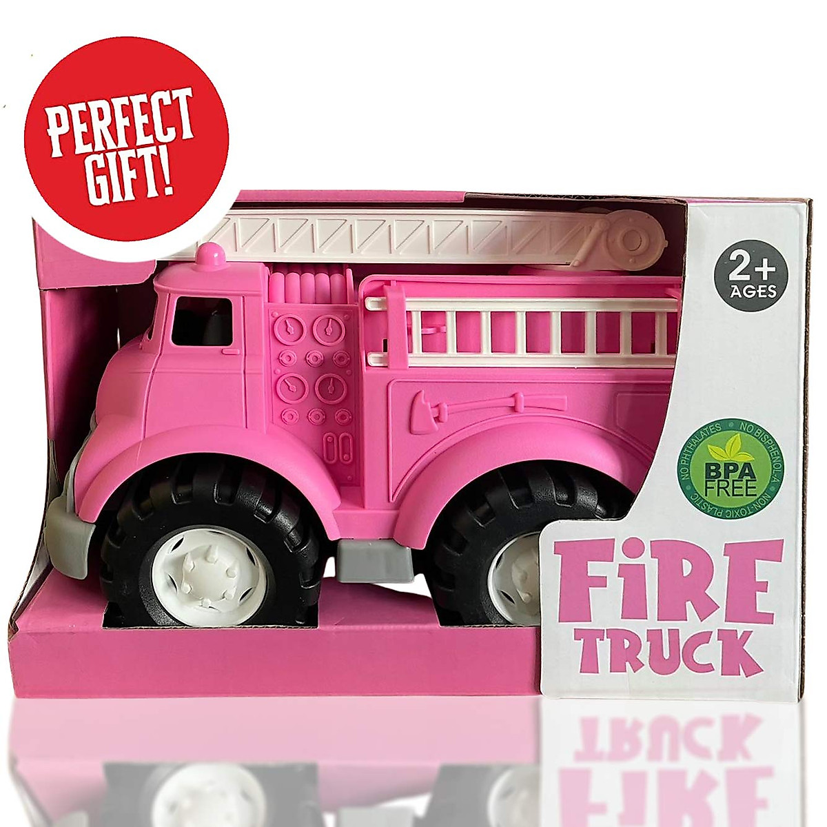Big Plastic Toy Fire Truck for Toddlers Boys and Girls | Pink Fireman Engine Vehicle with Rescue Ladders for Indoor and Outdoor Imaginative Play (Pink)