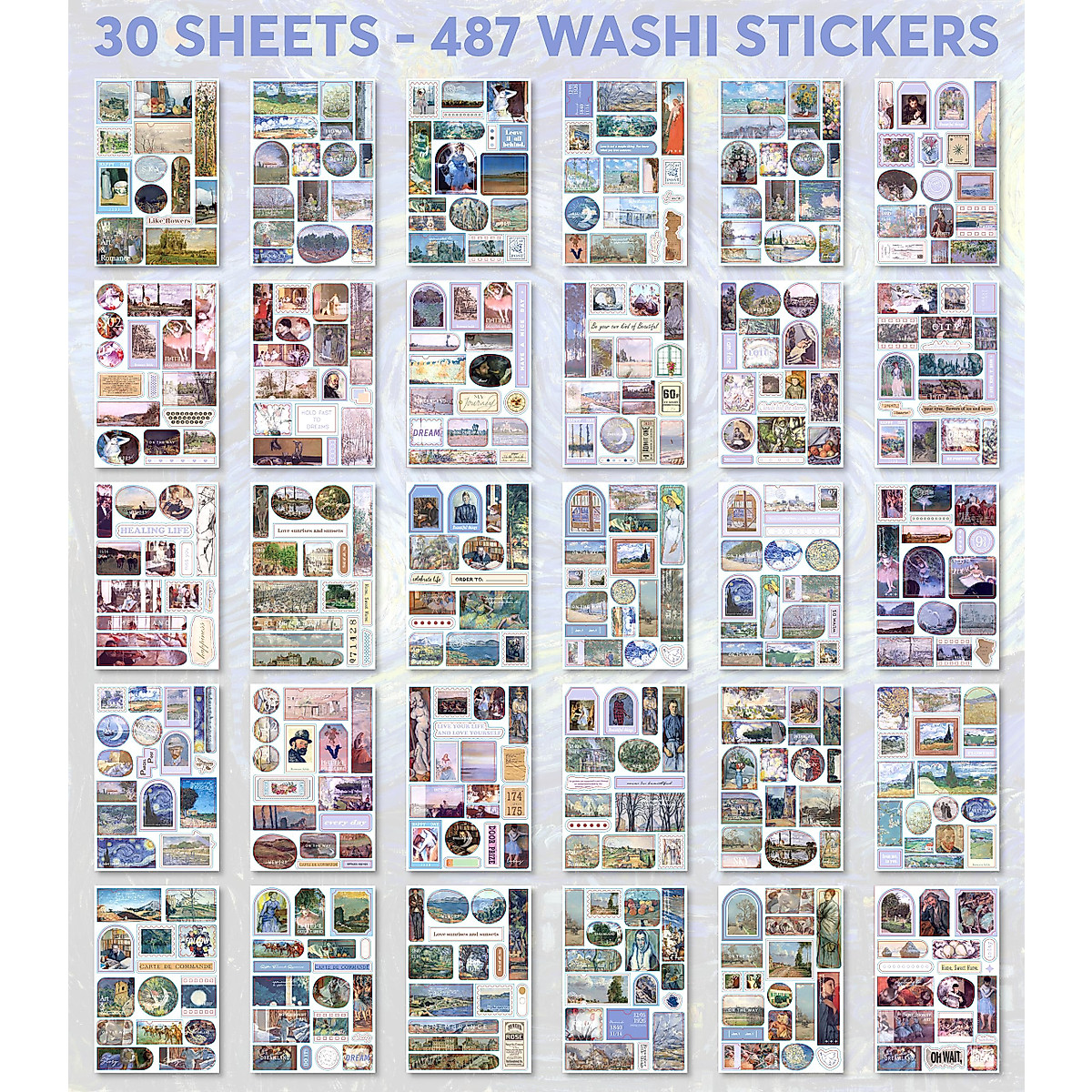 Vintage Journaling Supplies for Junk Journal - 487 Scrapbooking Stickers & 20 Ephemera Papers. FAYWARE Washi Stickers with Art Famous Paintings