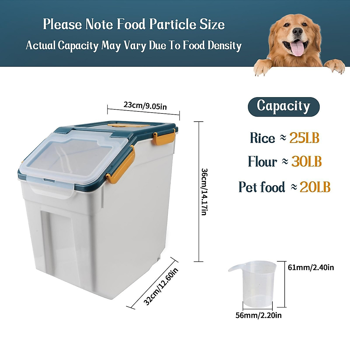 Mairuker Large Flour Storage Container Bin 25lb,4 Pack Airtight Rice Storage Containers with Wheels Seal Locking Lid BPA Free with Measuring Cup,Scoop for Flour, Rice, Grain, Dry Food - Dark Blue