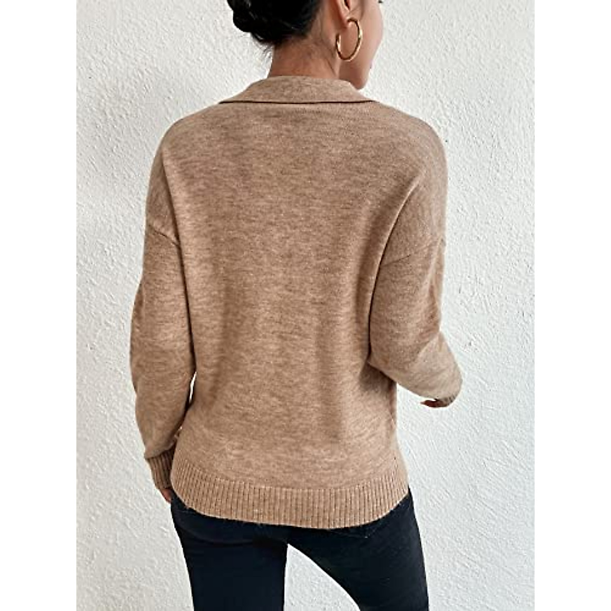 SHENHE Women's Casual V Neck Long Sleeve Knitted Pullover Polo Sweater Jumper Tops Camel M