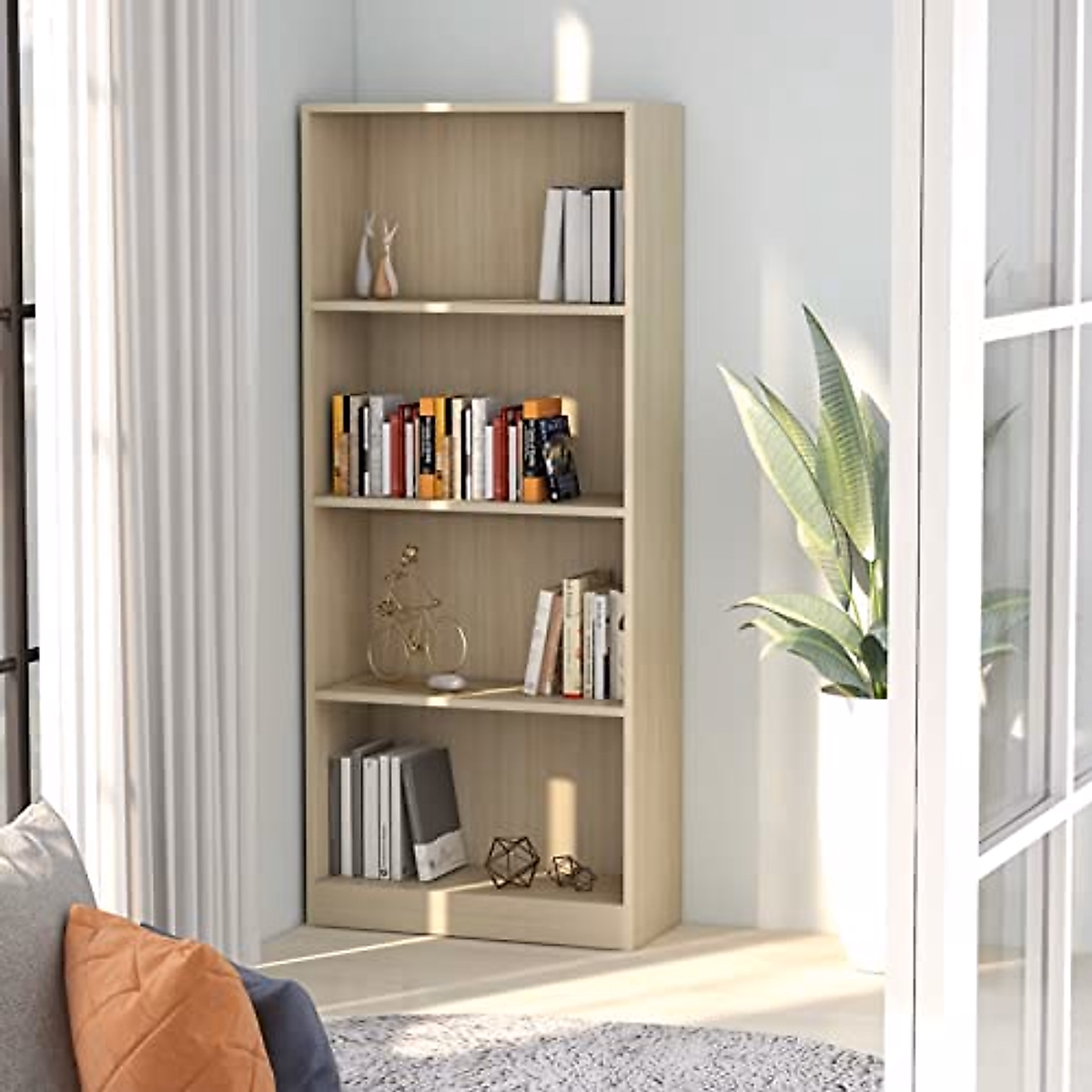 Bopdu 4-Tier Book Cabinet Shelf, Bookshelf Storage Cabinet Office Living Room Storage Organizer Sonoma Oak 23.6"x9.4"x55.9" Engineered Wood