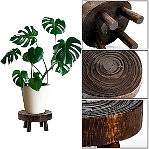 TOPZEA Set of 2 Mini Wooden Stool Display Stand, Wood Riser for Bonsai, Flower Pot, Small Potted Plant Stands Round Rustic Planter Stools Pedestal Risers for Garden, Patio, Home