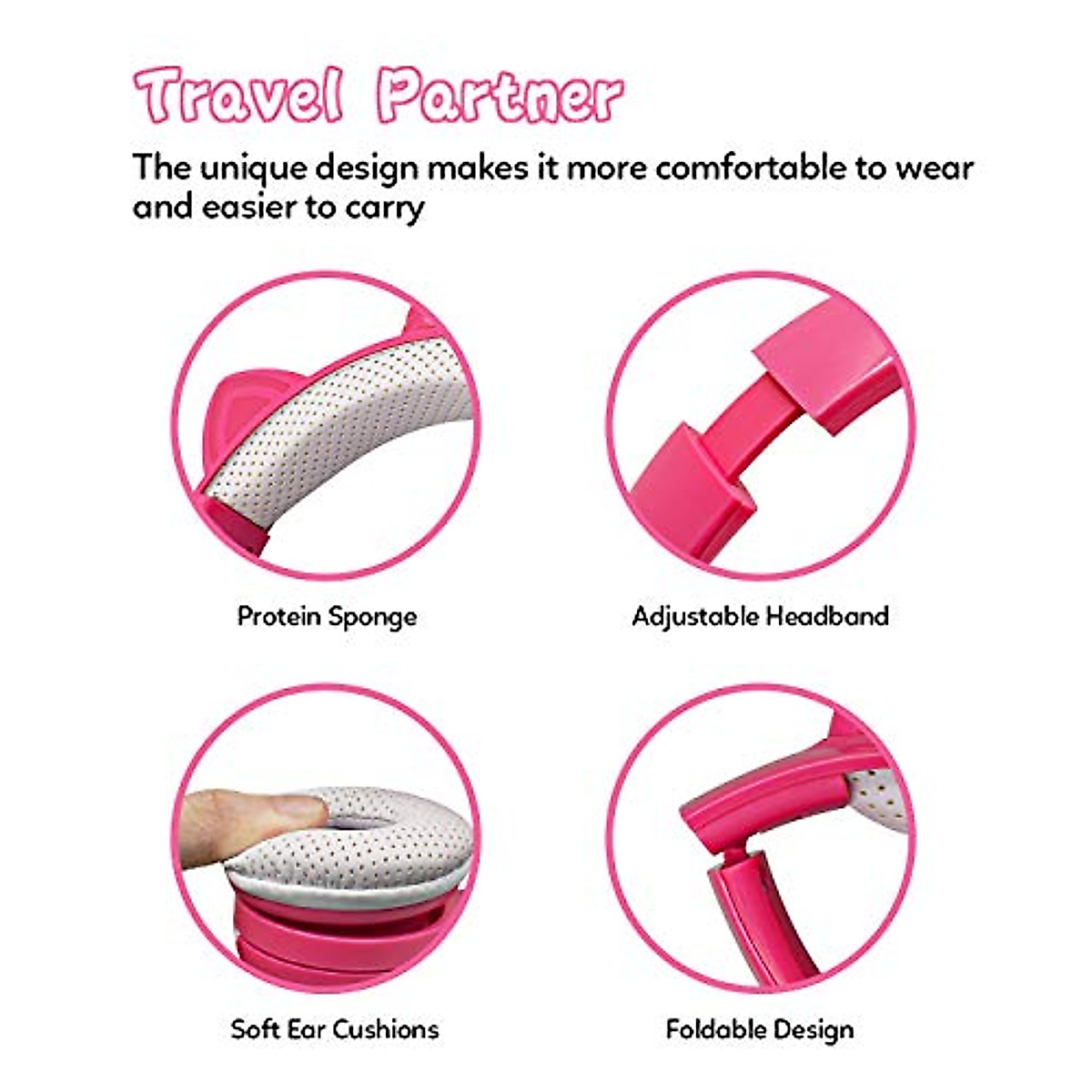 YUSONIC Unicorn Headphones for Girls,15 Hours Play time,Bluetooth Unicorn Headphones Toddler School Laptop Cellphones Plane use, Light Up Wireless Kid Headphone Birthday Gifts (Pink)