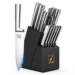 imarku Knife Set - 15PCS Kitchen Knife Set Japanese High Carbon Stainless Steel Knives Set for Kitchen, Dishwasher Safe Ultra Sharp Professional Chef Well Balance Knife Block Set, Black