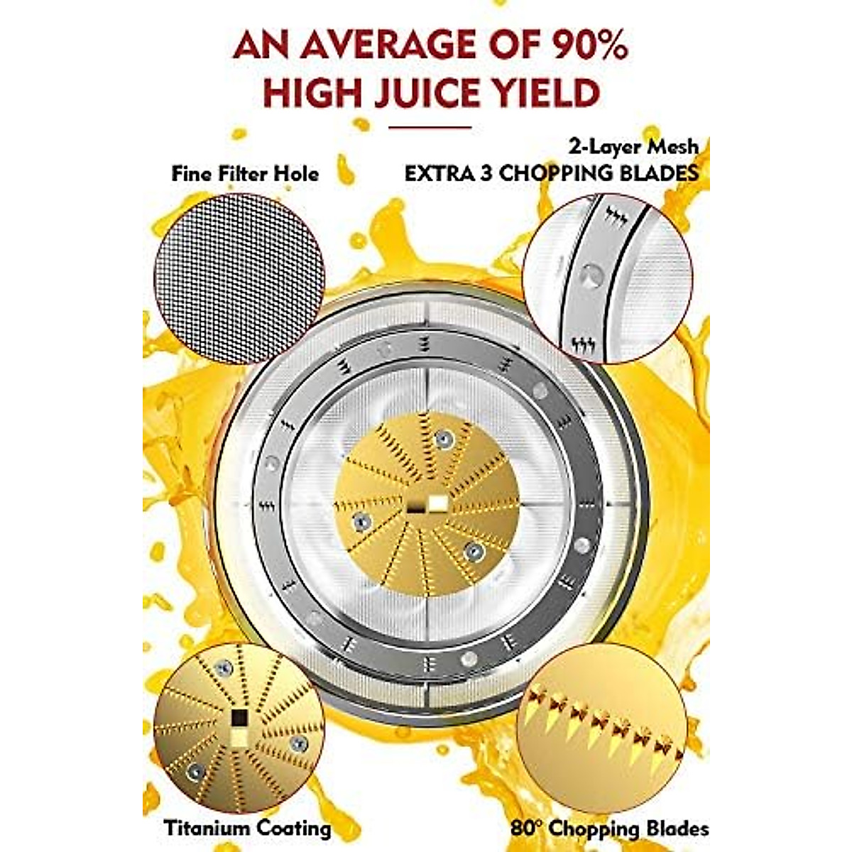 AZEUS Centrifugal Juicer Machines, Juice Extractor with Germany-Made 163 Chopping Blades (Titanium Reinforced) & 2-Layer Centrifugal Bowl, High Juice Yield, Easy to Clean, Anti-Drip,100% BPA-Free