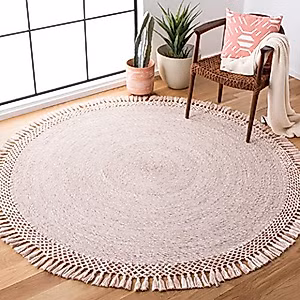 SAFAVIEH Sahara Collection 3' Round Pink SAH490U Handmade Boho Tassel Area Rug