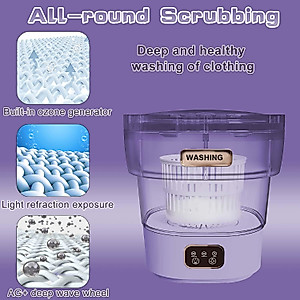 Mini Washing Machine, 15L Portable Washer, Foldable Washing Machine with Spin, Small Portable Washer and Dryer Combo for Apartments, Camping, Travel(Purple)