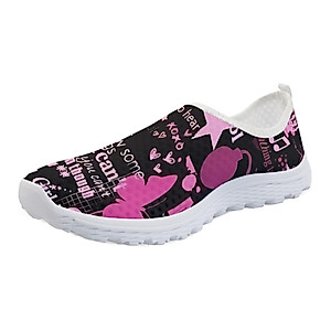 Breast Cancer Sneakers Womens Lightweight Comfortable Mesh Slip On Shoes Without Laces Rocking Shoes for Girls No Laces Mesh Shoes Heels Work Travel Travel Shoes Durable Minimalist Shoes Women