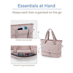BAGSMART Weekender Overnight Bag 39L Large Travel Duffle Bag for Women, Quilted Cotton Sports Gym Bag with Shoe Compartment, Carry-on Bag with Multiple Pockets, Machine Washable(Pink)