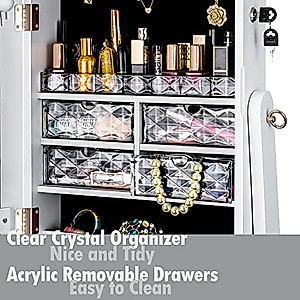 YOKUKINA Mirror Jewelry Cabinet Standing, Large Storage Jewelry Armoire, Full-Length Frameless Mirror with Jewelry Storage, 12 LED Lockable Standing Jewelry Organizer (White)