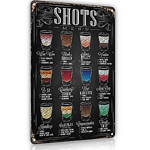 Bar Shots Menu Metal Sign, Vintage Bar Sign Wall Decor for Your Home Bar Area, Man Cave Decor, Kitchen,Cafe Pub, Restaurant, 8x12 Inches Retro Bar Signs for Home Bar