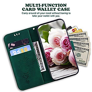 ONV Flip Case for Oppo A53 / Oppo A33 - Rose Butterfly Embossed Phone Case with Card Holder Lanyard Stand Case Leather Magnetic Wallet Cover for Oppo A53 / Oppo A33 [XT] -Green
