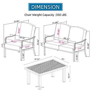 Domi Patio Conversation Set 4 Pieces, Metal Outdoor Patio Furniture with Coffee Table, All-Weather Modern Deep Seating Sofa Set with Cushions (Spring Coil Seat Cushion) -Beige