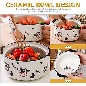 BESTonZON Ceramic Soup Bowl Soup Crock with Handles and Lid Cute Cow Design Casseroles Dishes Serving Bowls for Cereal Stew Chill Beef Stew Pot Pies Instant Noodle Oven Dishwasher Safe
