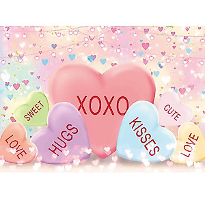 Maijoeyy 7x5ft Valentine's Day Backdrop Sweethearts Candy Conversation Hearts Photography Background for Baby Shower Kids Family Valentine's Day Party Photo Studio Props