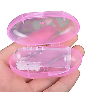 AKOAK 1 Pack Useful Baby Finger Toothbrush Soft Silicone Baby Training Toothbrush with Storage Box, Baby Teeth Cleaning Massage Oral Care (Pink)