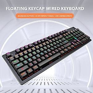 Chuang Gaming KU20 Mechnical Gaming Keyboard, RGB Backlit Wired Keyboard with Blue Switches & ABS Keycaps, Splash-Proof Function with Ergonomic Design, Black
