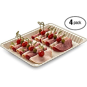 Embellish Rectangle Plastic Serving Tray 9'' x 13'' Pack of 4, (Bone)