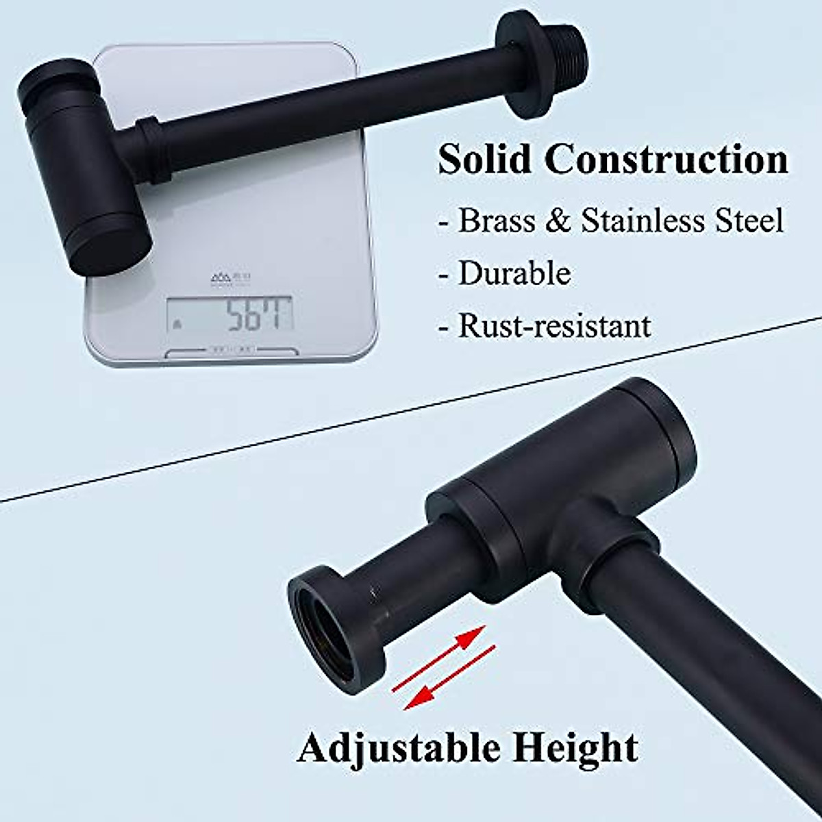 Bottle Trap Brass, Nicmondo 1 1/4 Round Bottle P-Trap Decorative Lavatory Basin Sink Waste Traps Drain Tube Kit Adjustable Height, Matt Black