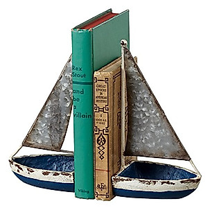 Midwest-CBK Blue Sail Boats Nautical Bookends Cast Iron Galvanized Metal
