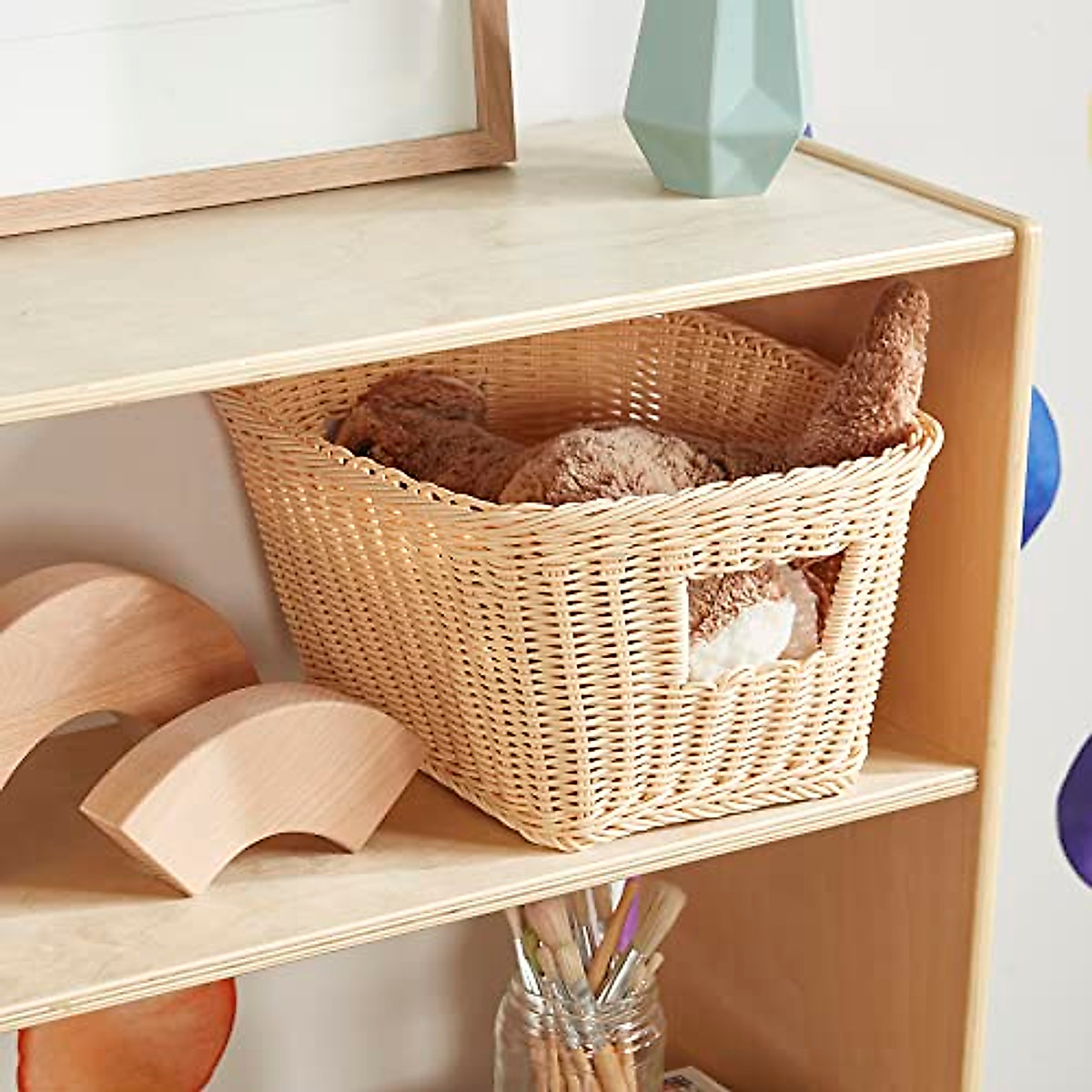 ECR4Kids Streamline 3-Shelf Storage Cabinet, 36in High, Double-Sided Display, Natural