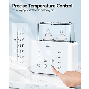 Larex Double Bottle Warmer, 11-in-1 Fast Baby Bottle Warmer for Breastmilk and Formula, with Timer, Fits 2 Bottles, Accurate Temp Control, Milk Warmer with Thaw, Steri-lizing, Keep Warm, Heat Food
