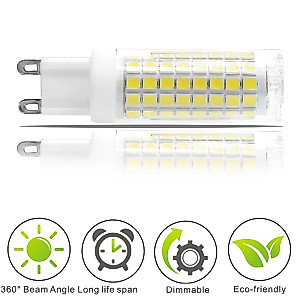 XRZT G9 Led Bulbs T4 Bi-Pin Base, 6000K Daylight White Light Dimmable Chandelier Light Bulb for Home Lighting Indoor Decoration, 7W (40W 60W 75W Halogen Replacement) Pack of 4