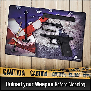 Gun Cleaning Mat by PH - Measures 11" x 17" 3 mm Thick - Oil and Solvent Resistant Padded Non-Slip - Compatible with Compact to Large Guns - for Maintenance or Repairs to Your Firearm (Flag+Soldier)