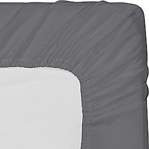Utopia Bedding Fitted Sheet Queen Grey with Mattress Pad Quilted Fitted White (Pack of 2)