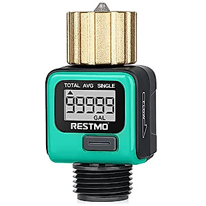 RESTMO Water Flow Meter with Brass Inlet Metal Thread, Measure Gallon/Liter Consumption and Flow Rate for Outdoor Garden Hose Watering, RV Water Tank Filling, Lawn Sprinkler and Nozzle Sprayer