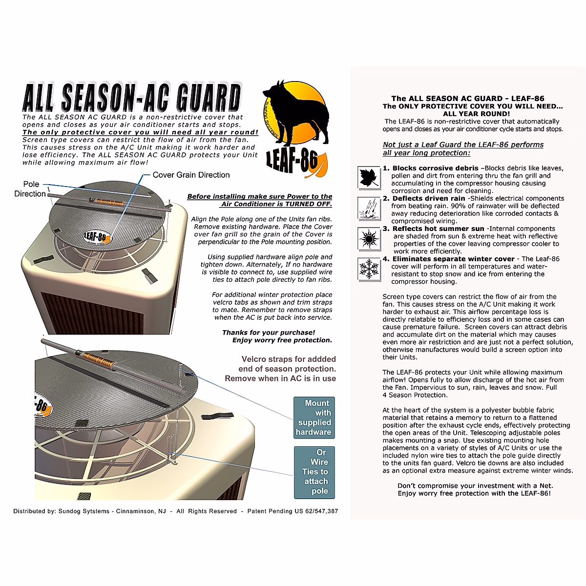 AC Guard All Season LEAF-86 -AIR Conditioner Cover 24" for Outside