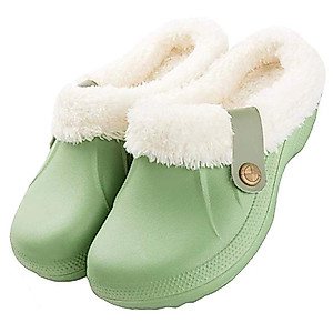 TooTu Waterproof Slippers Women Men Plush Lined Clogs Winter Garden Shoes Warm House Slippers Indoor Outdoor Green