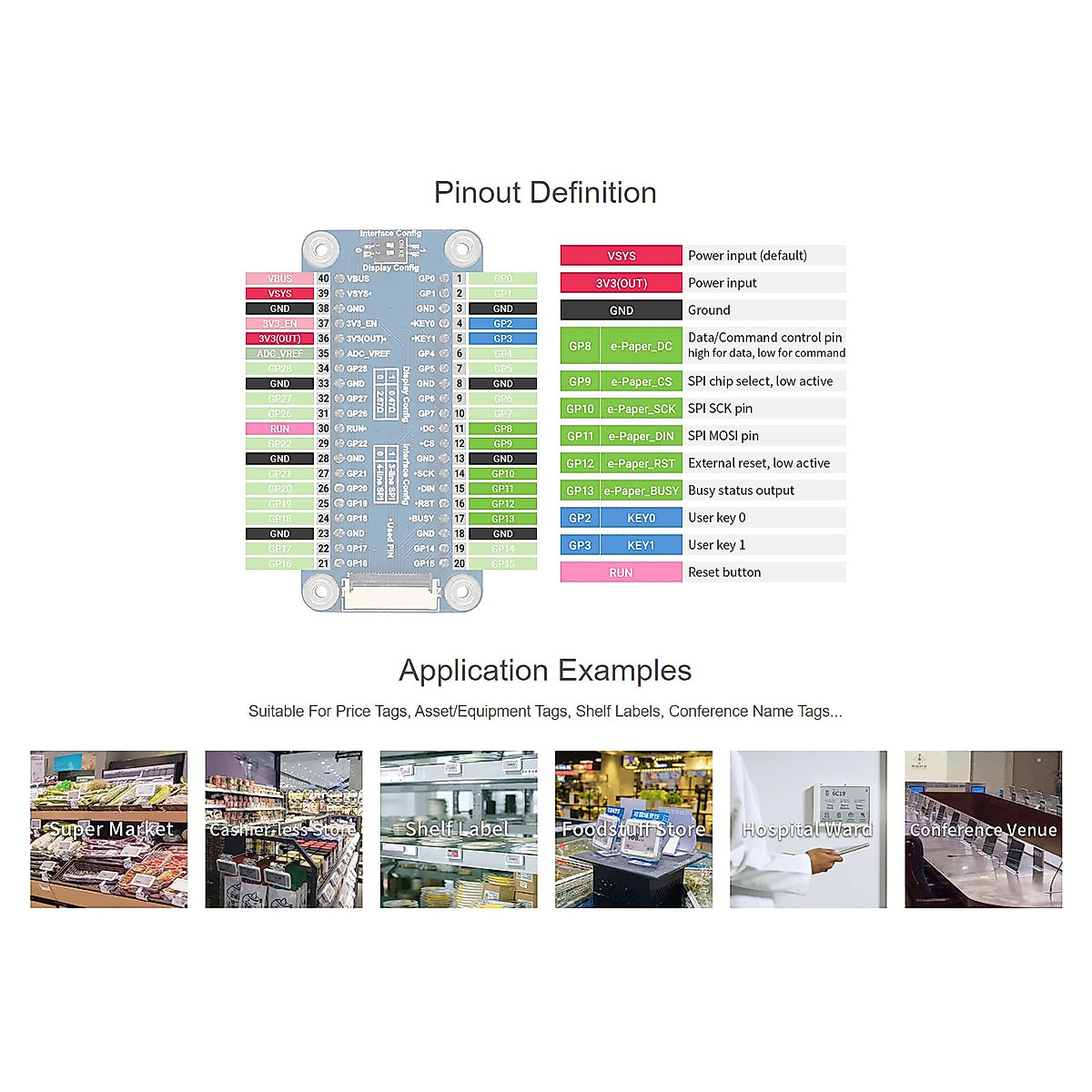 Waveshare 2.13inch Flexible E-Paper E-Ink Display Module for Raspberry Pi Pico 212×104 Pixels Black/White SPI Interface