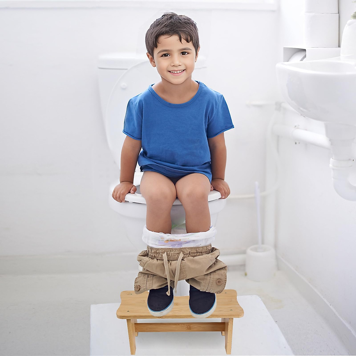 Moyilife Toilet Stool, 6.9 Inches Bamboo Toilet Assistance Step Stool