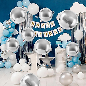18 Pcs Silver Foil Balloons, Round 360 Degree Balloons, Unique Finish Balloons for Birthday Graduation Wedding Bachelorette Party Decorations, 5 Pcs 22 Inches, 5 Pcs 15 Inches, 8 Pcs 10 Inches