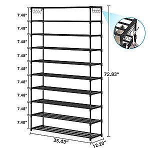 Tribesigns 10 Tiers Shoe Rack Shoe Shelf Large Capacity Shoe Organizer Tall Shoe Storage for Closet Entryway, Space Saving Shoe Tower for Living Room Hallwa