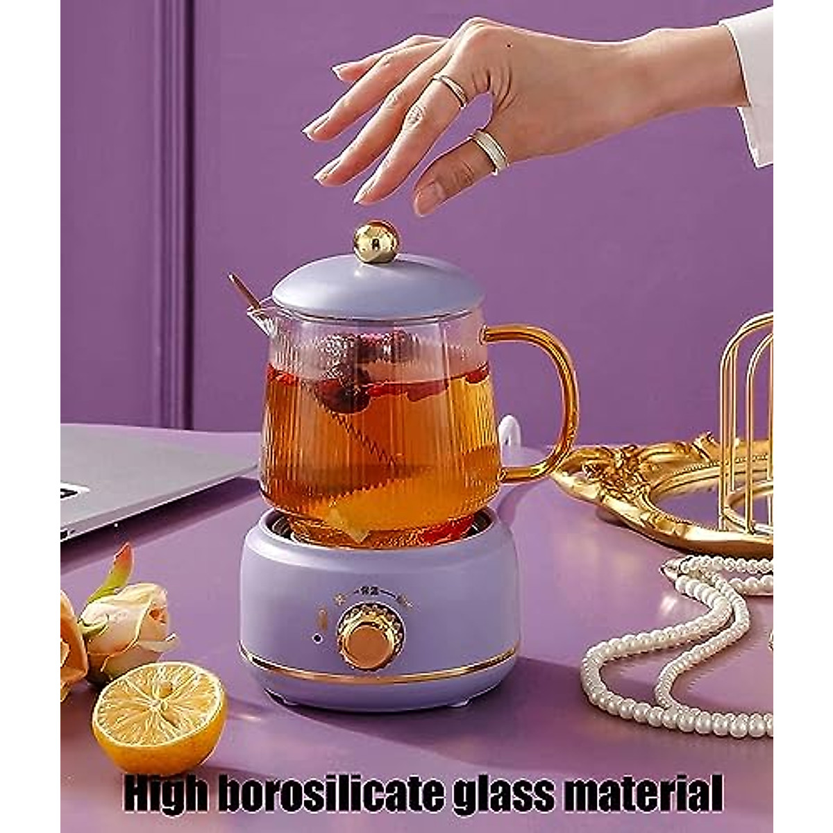 600ML Health Pot Household Multifunctional Glass Kettle Electric Tea Pot Hot Water Dispensers Electric Kettle Flower Teapot Automatic Electric Stew Bird's Nest Pot Stainless Steel B,600ML (Color : B