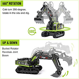kolegend 11 Channel Remote Control Excavator Toy Truck, 1/18 Scale RC Toys Excavator Construction Vehicles for Boys Girls Kids RC Tractor with Lights Rechargeable Battery