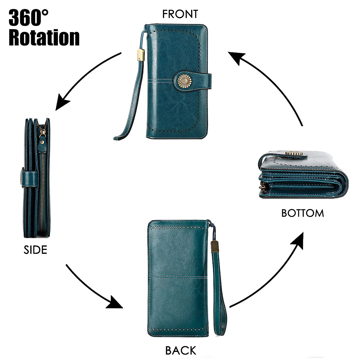 KELEEL Women's RFID Blocking Wallet Genuine Leather Clutch Wallet Card Holder Organizer Ladies Purse (Blue)