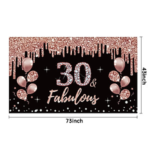 30th Birthday Decorations 30 & Fabulous Birthday Banner for Women, Rose Gold 30 Birthday Theme Sign Party Supplies, Thirty Year Old Bday Background Photo Booth for Indoor Outdoor
